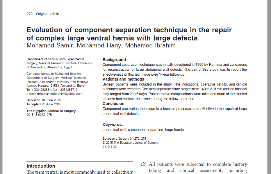 Evaluation Of Component Separation Technique In The Repair Of Complex Large Ventral Hernia With